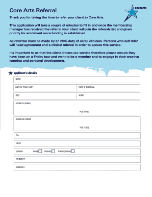 Fillable Online Core Arts Referral Fax Email Print - pdfFiller