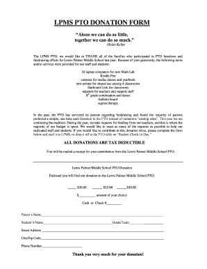 Fillable Online lewispalmer lpms schoolfusion LPMS PTO DONATION FORM ...