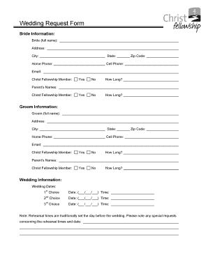 Fillable Online cfhome Wedding Request Form - cfhomeorg Fax Email Print ...