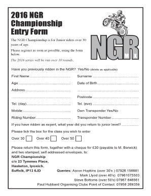 Fillable Online 2016 NGR Championship Entry Form - NGR Motocross Fax ...