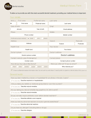 Fillable Online Medical History Form - Bite Dental Studios Fax Email ...