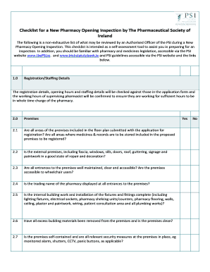 Fillable Online Checklist for a New Pharmacy Opening Inspection by The ...