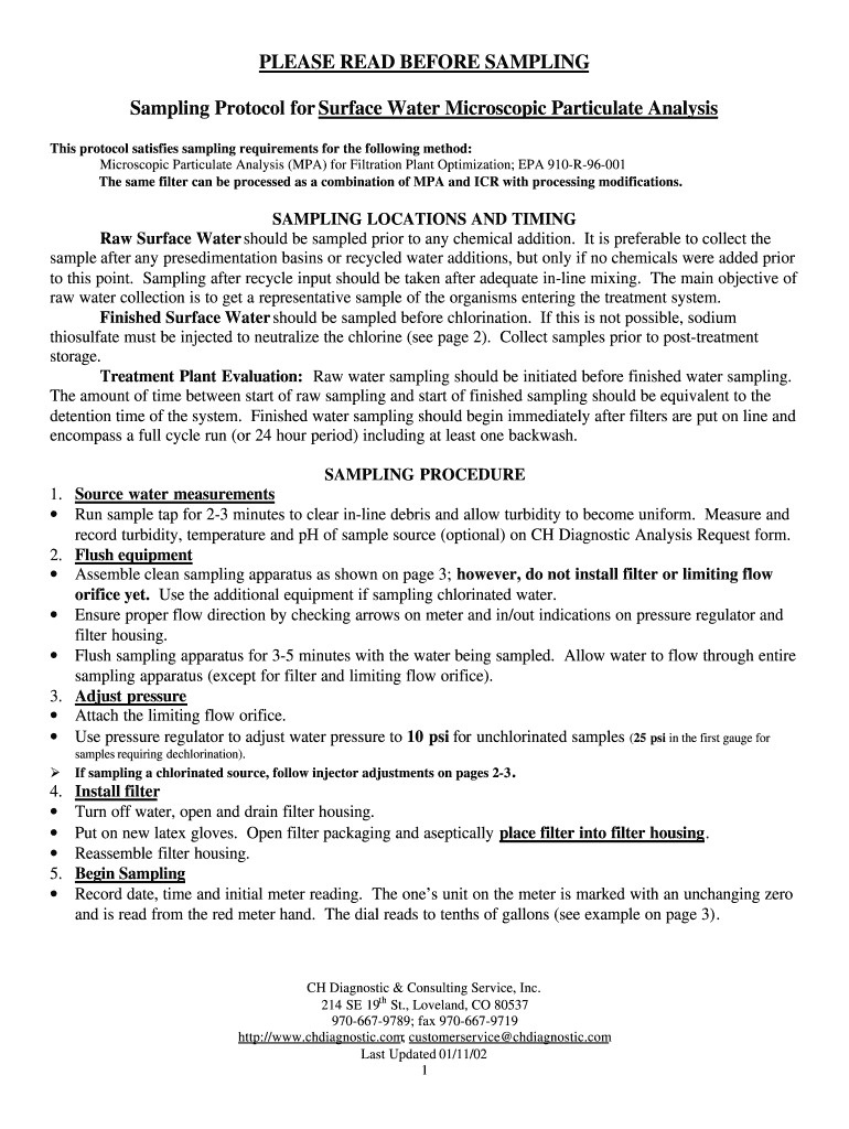 Fillable Online Surface MPA Sampling Instructions pdf - chdiagnosticcom ...