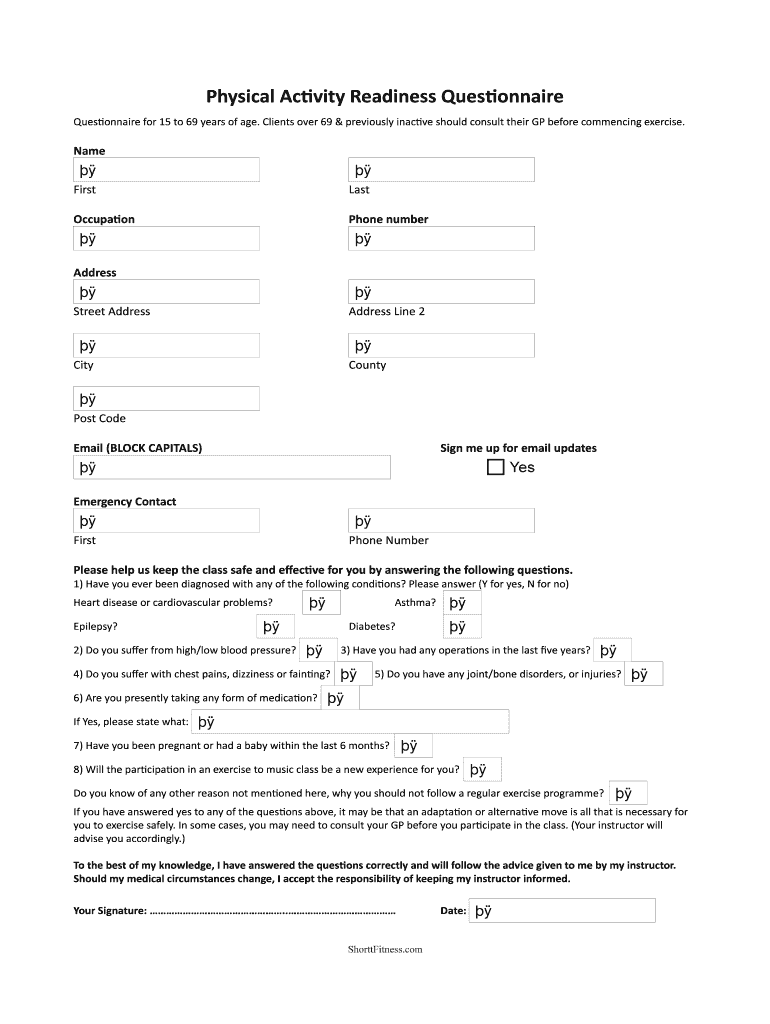 Fillable Online Physical Activity Readiness Questionnaire - Shortt ...