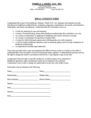 Fillable Online PAMELA J HACKL DO INC bHIPAA CONSENT FORMb Fax Email ...