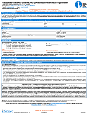 Fillable Online Dose Modification Hotline Application - Ribasphere ...
