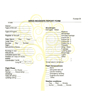 Fillable Online inac gob Format 01 BIRDS INCIDENTS REPORT FORM ...