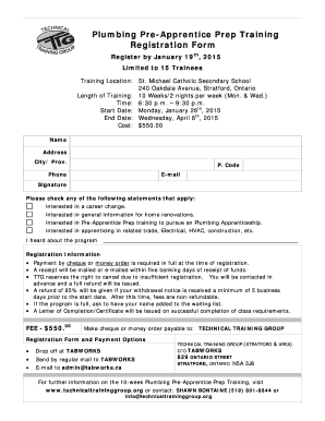 Fillable Online technicaltraininggroup Registration Form. Electrical ...
