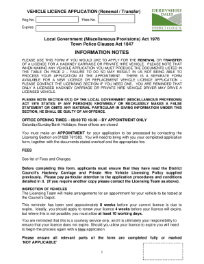 Fillable Online Vehicle Licence Application Form - Renewal & Transfer.doc Fax Email Print ...