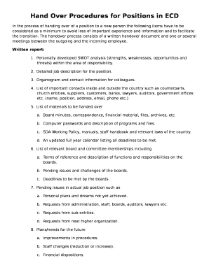 Fillable Online Hand Over Procedures for Positions in ECD Fax Email ...