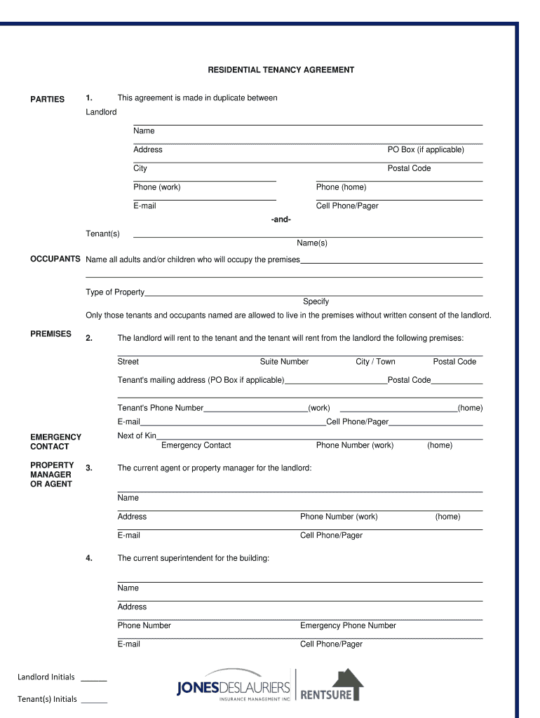 Fillable Online Residential Tenancy Agreement Ontario. Landlord's ...