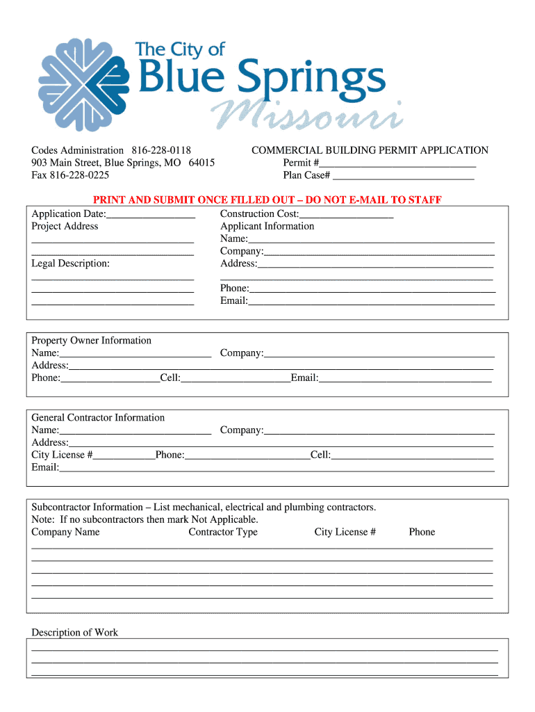 Fillable Online Codes Administration 816-228-0118 COMMERCIAL BUILDING ...