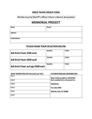 Fillable Online BRICK PAVER ORDER FORM Fax Email Print - pdfFiller