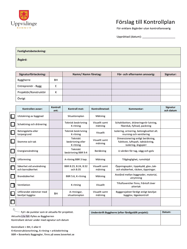 Fillable Online Frslag till Kontrollplan - uppvidingese Fax Email Print ...