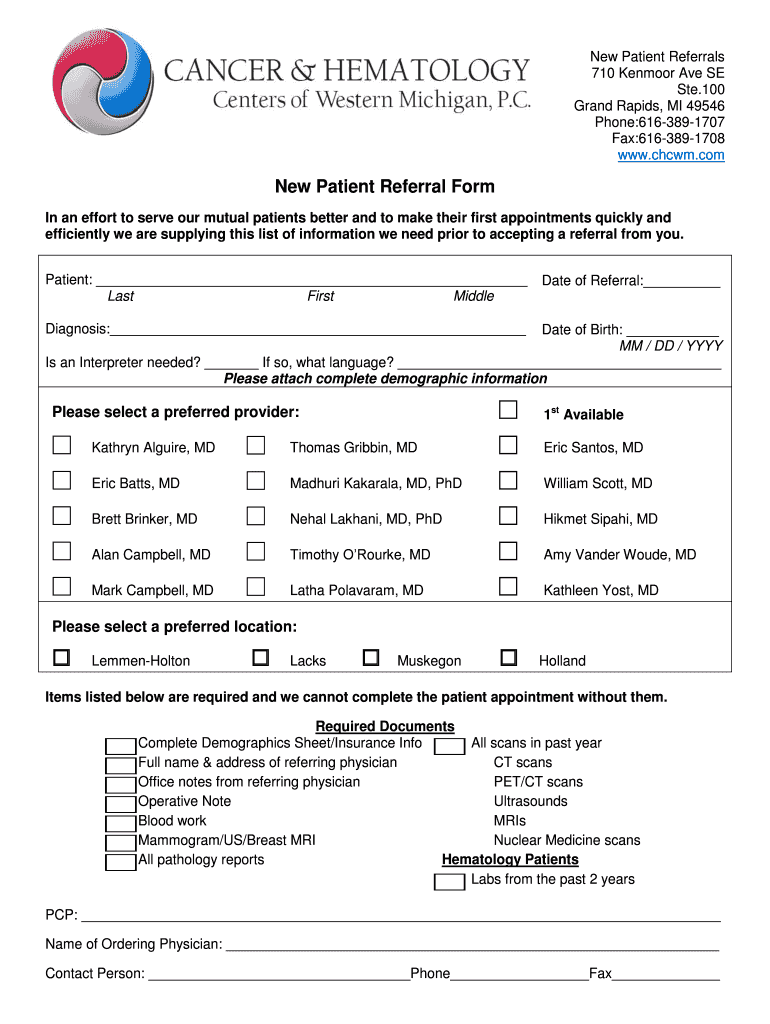 Fillable Online New Patient Referrals Fax Email Print - pdfFiller