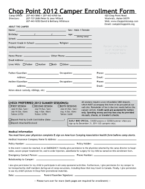 Fillable Online Chop Point 2012 Camper Enrollment Form Fax Email Print ...