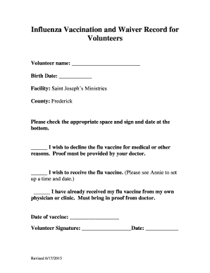 Fillable Online stjosephsministries Influenza Vaccination and Waiver ...