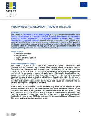 Fillable Online TOOL: PRODUCT DEVELOPMENT - PRODUCT CHECKLIST Fax Email ...