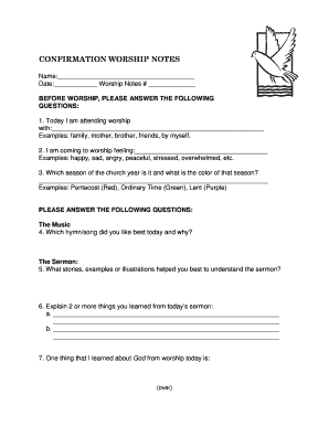 Fillable Online calvarylutheranchurch CONFIRMATION WORSHIP NOTES ...