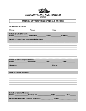 Fillable Online Official Notification Form Rule Breach Fax Email Print ...