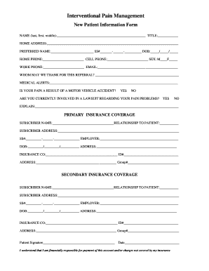 Fillable Online Interventional Pain Management New Patient Information ...