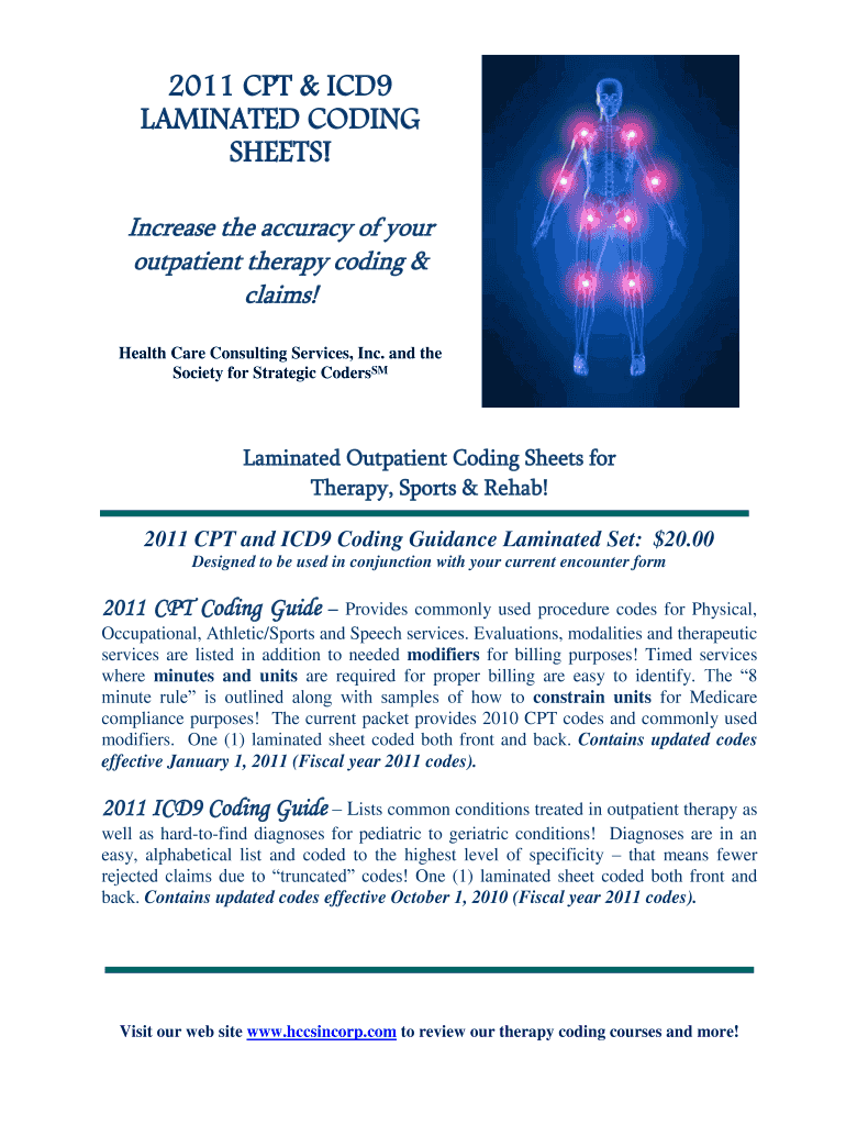 Fillable Online 2011 CPT amp ICD9 LAMINATED CODING SHEETS ...