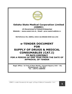Fillable Online osmcl nic E-TENDER DOCUMENT FOR SUPPLY OF DRUGS amp ...