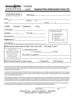 Fillable Online Auto Pay Form Weekly CC - Bronco Elite Fax Email Print - pdfFiller