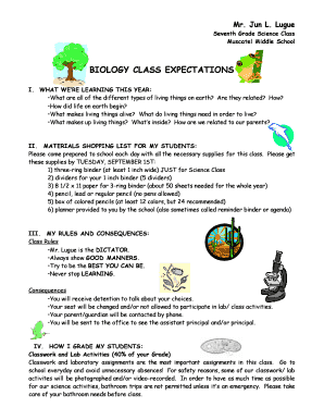 Fillable Online rose schoolwires BIOLOGY CLASS EXPECTATIONS ...