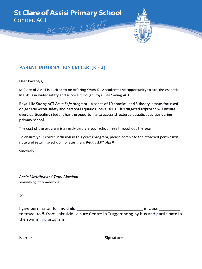 Fillable Online sca act edu PARENT INFORMATION LETTER K 2 - scaacteduau ...