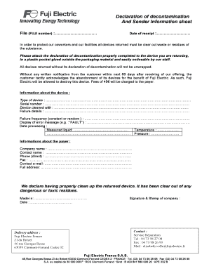 Fillable Online fujielectric Declaration of decontamination And Sender Information sheet Fax ...