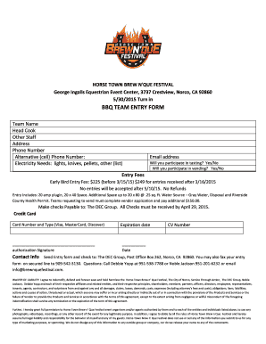 Fillable Online BBQ TEAM ENTRY FORM Fax Email Print - pdfFiller