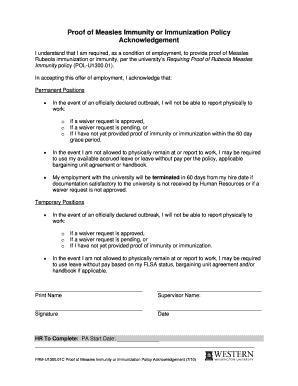 Fillable Online Proof of Measles Immunity or Immunization Policy ...