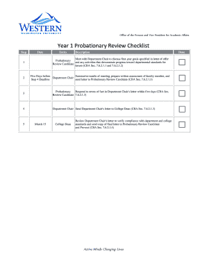 Fillable Online Year 1 Probationary Review Checklist - wpwwuedu Fax ...