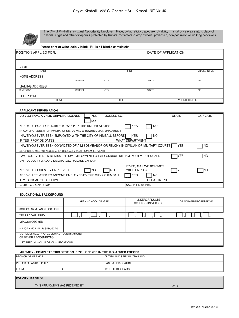 Fillable Online kimballne City of Kimball - 223 S Chestnut bStb - Kimball NE 69145 Fax Email ...