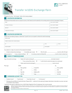 Fillable Online Transfer In1035 Exchange Form - bmkionebbcomb Fax Email ...