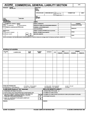 Fillable Online COMMERCIAL GENERAL LIABILITY GENERAL AGGREGATE PREMIUMS ...