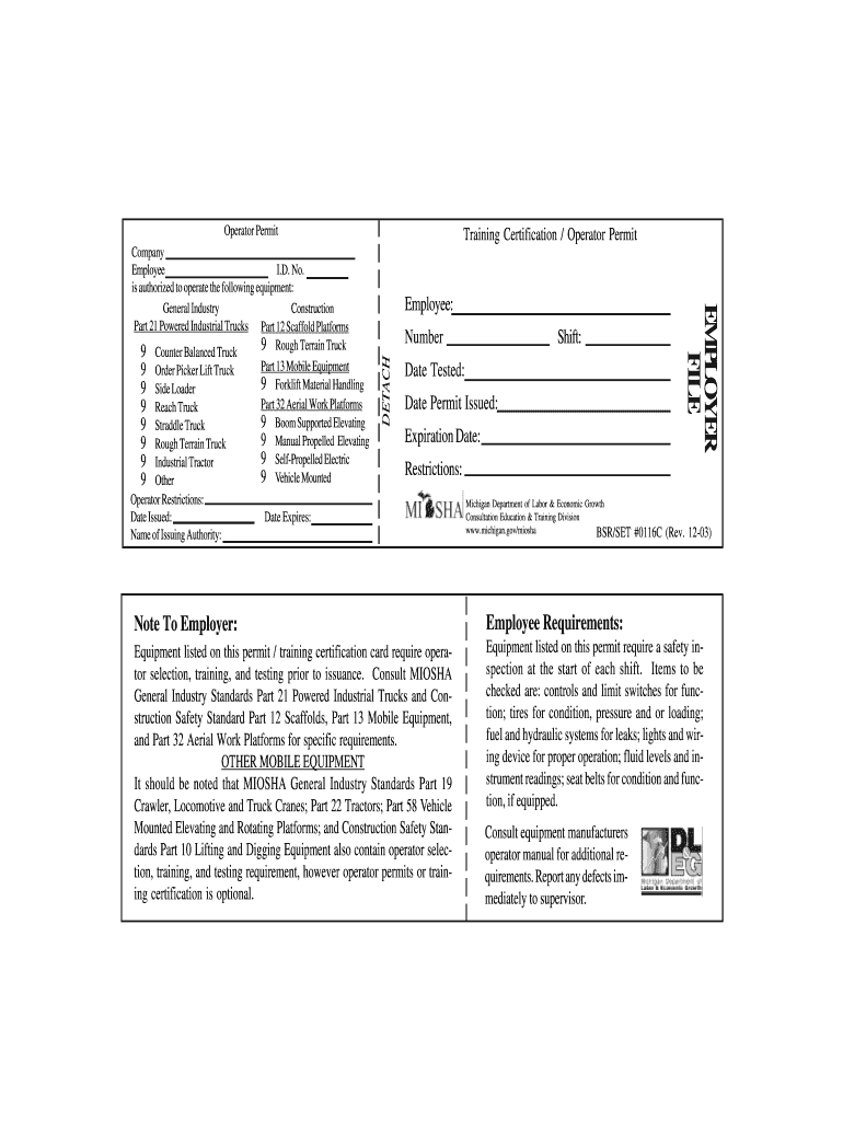 Fillable Online Permit for Powered Industrial Truck Rough Terrain Truck ...