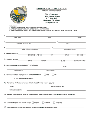 Fillable Online Police Department Employment Application - City of ...