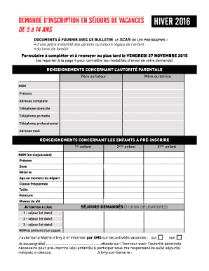 Fillable Online ivry94 DEMANDE DINSCRIPTION EN SJOURS DE VACANCES HIVER ...