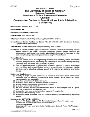 Fillable Online mentis uta COURSE SYLLABUS The University of Texas at ...