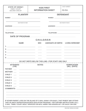 Fillable Online courts state hi Kids first information sheet plaintiff ...