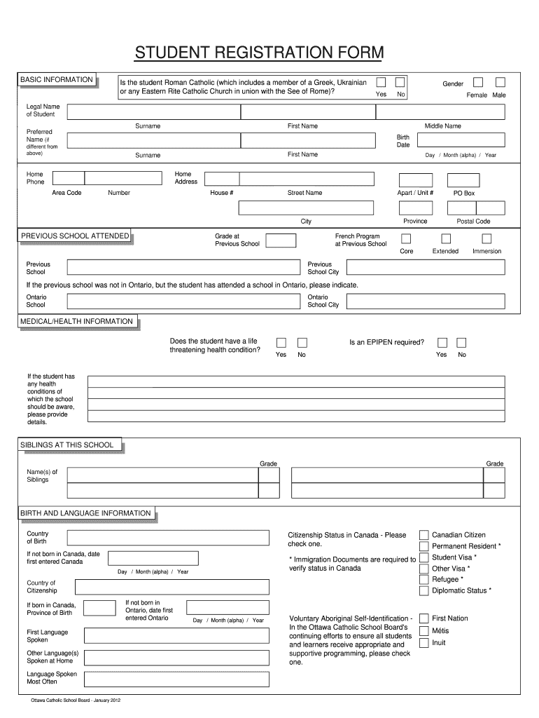 Fillable Online bboard ocsb Student Registration Form - Ottawa Catholic ...