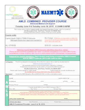 Fillable Online capitalhealth EMS EDUCATION AMLS COMBINED PROVIDER ...