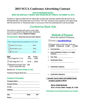 Fillable Online ncca1979 2015 NCCA Conference Advertising Form Fax ...