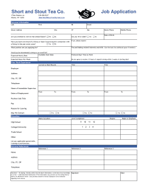 Fillable Online Job Application bFormb Template - Short and Stout Tea ...
