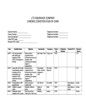 Fillable Online CHRONIC CONDITION PLAN OF CARE Fax Email Print - pdfFiller