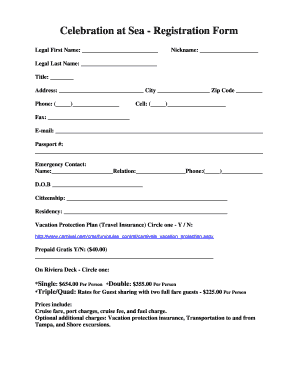 Fillable Online Celebration at Sea - Registration Form Fax Email Print ...