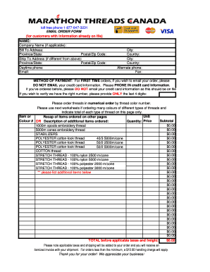 Fillable Online marathonthreads EMAIL ORDER FORM - Marathon Threads Canada - marathonthreads Fax ...