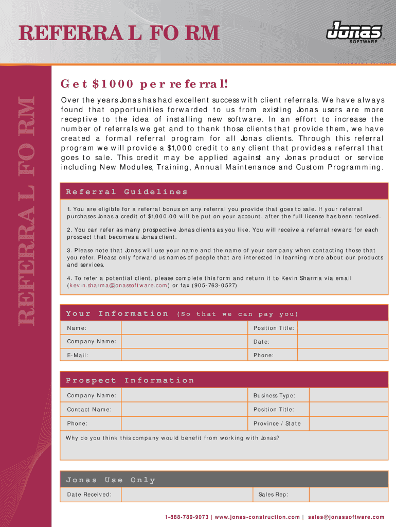 Fillable Online Get 1000 per referral REFERRAL FORM Fax Email Print ...